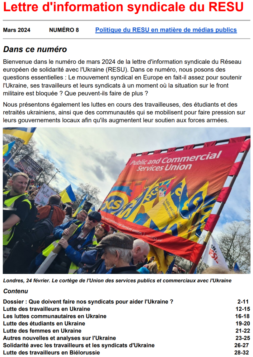 Parution de la Lettre d’information syndicale du RESU Numéro 8 (mars 2024) – Arguments pour la ...