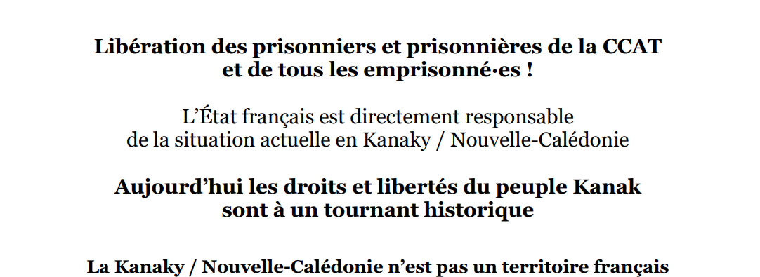 Kanaky / Nouvelle-Calédonie : pour la libération des prisonniers et ...